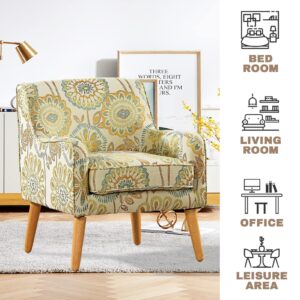 Vaztrlus Fabric Accent Chair Club Chair Exquisite Print Living Room Chairs Upholstered Modern Reading Chair Tufted Classic Wingback Chair for Bedroom(Sun Flower)