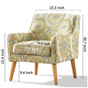 Vaztrlus Fabric Accent Chair Club Chair Exquisite Print Living Room Chairs Upholstered Modern Reading Chair Tufted Classic Wingback Chair for Bedroom(Sun Flower)