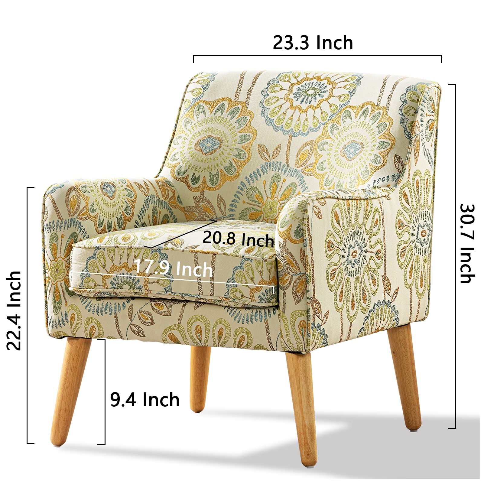 Vaztrlus Fabric Accent Chair Club Chair Exquisite Print Living Room Chairs Upholstered Modern Reading Chair Tufted Classic Wingback Chair for Bedroom(Sun Flower)