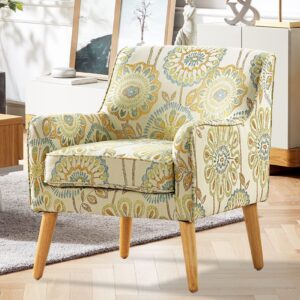 Vaztrlus Fabric Accent Chair Club Chair Exquisite Print Living Room Chairs Upholstered Modern Reading Chair Tufted Classic Wingback Chair for Bedroom(Sun Flower)