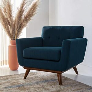 Safavieh Couture Home Opal Mid-Century Dark Teal Linen Tufted Arm Chair