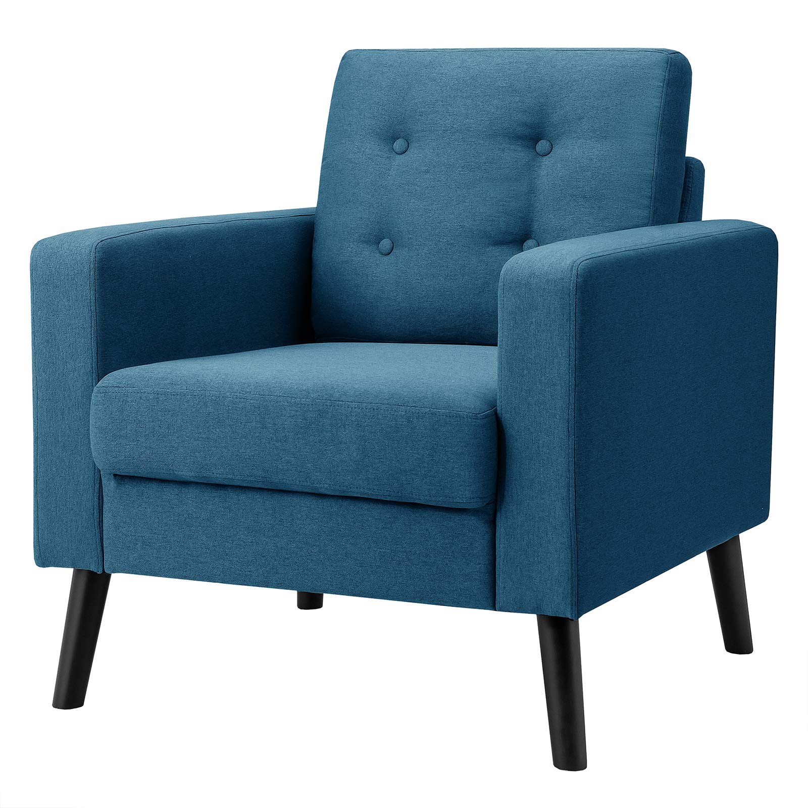 ReunionG Modern Accent, Mid Century Armchair W/Rubber Wood Legs, Linen Single Sofa W/Fabric Cushion, Upholstered Arm Chair for Living Room, Office, Bedroom (Blue)