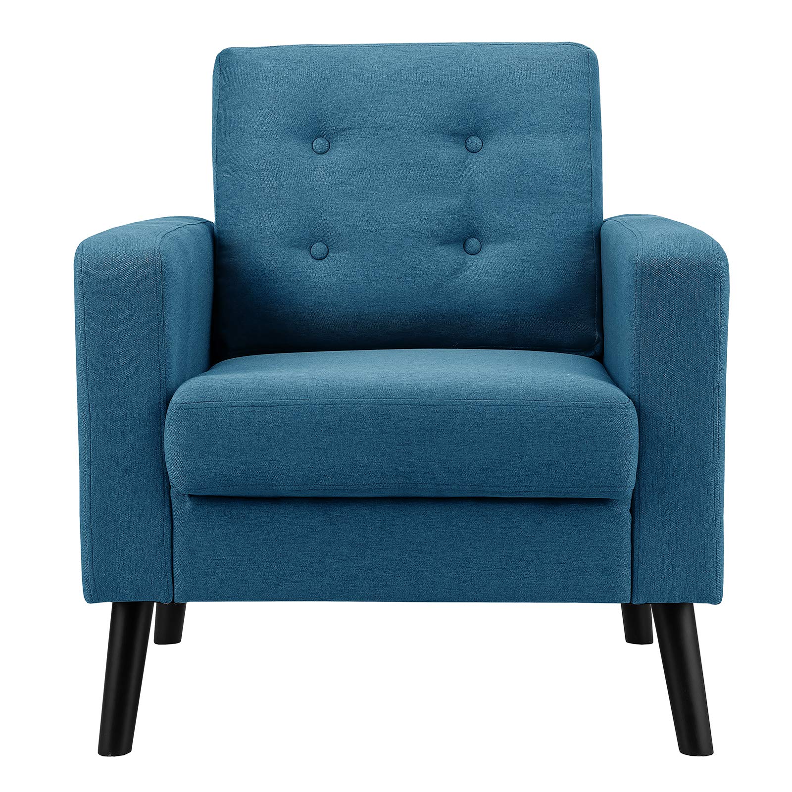 ReunionG Modern Accent, Mid Century Armchair W/Rubber Wood Legs, Linen Single Sofa W/Fabric Cushion, Upholstered Arm Chair for Living Room, Office, Bedroom (Blue)