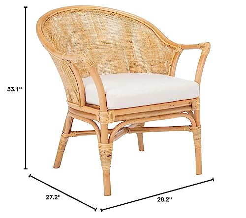 Safavieh Home Collection Dustin Rattan Cushion Accent Chair, 0, Natural/White