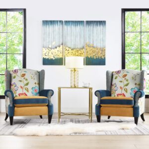 Jennifer Taylor Home Anya Eclectic Floral Patchwork Boho Chic Wingback Large Living Room Lounge Accent Arm Chair