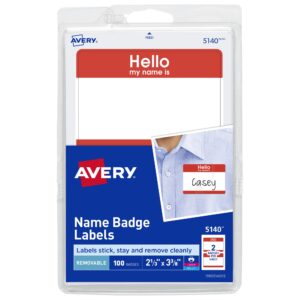 avery hello my name is name tags, white with red border, 100 removable name badges (05140)