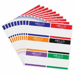 aleplay 60 pcs hello my name is stickers, colorful name tags for office, meeting, school, teachers and mailing 3-1/2"× 2-3/8" - 6 colors per sheet (10 sheets)