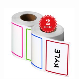 office werks 500 name badge stickers with color border, 2 rolls of 250, multipurpose, self-adhesive and easy to peel off, non-toxic and odorless - for classroom, office and home