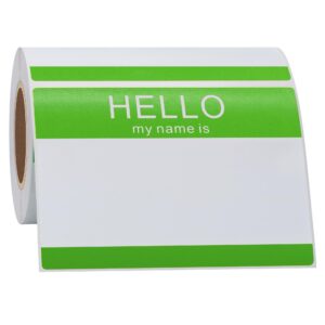 hycodest hello my name is, sticker writing stickers easy peel and stick badges sensitive name tag 3.5"x2.35", 200 pcs (green)