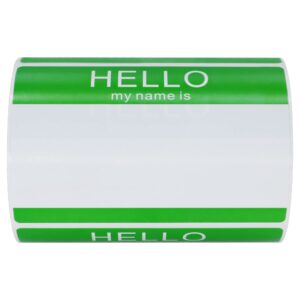 Hycodest Hello My Name is, Sticker Writing Stickers Easy Peel and Stick Badges Sensitive Name Tag 3.5"x2.35", 200 Pcs (Green)