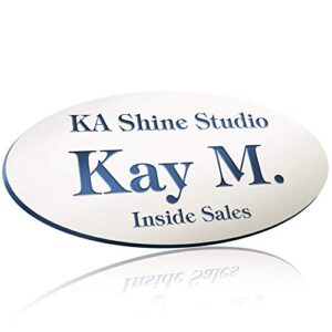 custom name tag, custom name badge, 1.5" x 3", 18 colors, durable engravable impact acrylic material, made in the usa by my sign center (classic oval)