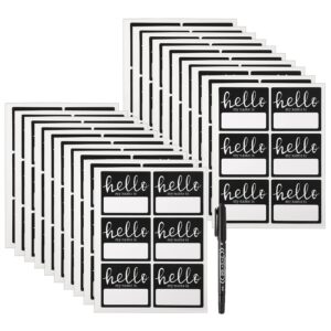 120 pcs hello my name is stickers with black marker pen, hello my name is name tag stickers for school office home, 2.5" x 2.85"