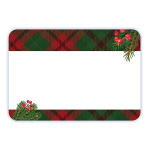 avery pine & red berry plaid name tags, christmas gift tags, no lift, no curl, handwrite only, 36 name tags