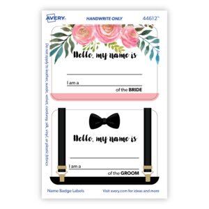 Avery Premium Wedding Guest Name Tags, Bride and Groom, No Lift No Curl, 36 Handwriteable Name Stickers