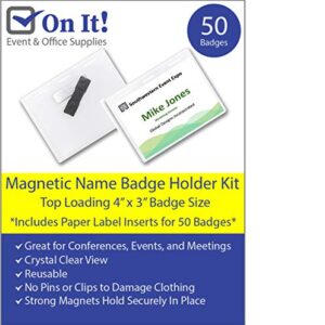 Magnetic Name Badge Holder Kit - Box of 50, 4x3 inch Clear Name Tag Holders for Conferences, Events, and Meetings