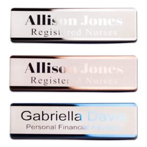 custom laser engraving metal name tags badge for business personalized identification id tag with magnetic, pin, adhesive backing,clear and easy to read.