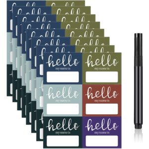 120 pieces hello name tags with black marker pen, hello my name is stickers newborn baby name sticker labels for school office home (dark colors set)