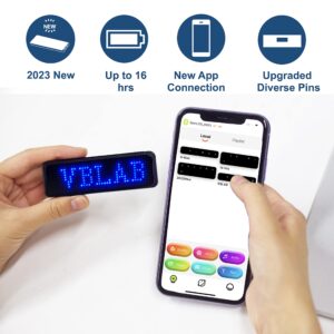 VBLab Wireless Bluetooth LED Name Badge Upgraded Rechargeable Name Tag (Blue)