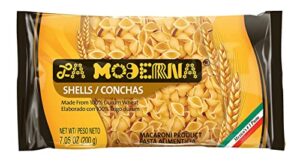 la moderna shells pasta, noodles, durum wheat, protein, fiber, vitamins, 7 oz, pack of 20