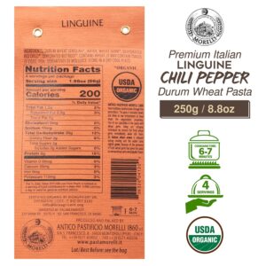 Morelli Red Chili Linguine Pasta - Red Pepper Pasta with Wheat Germ - Italian Pasta from Italy - Naturally Flavored Pasta - Gourmet Pasta - NON GMO - ORGANIC - 8.8oz (250g) - Pack of 2