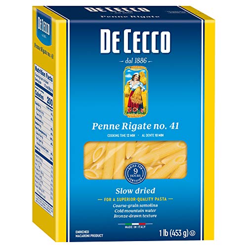 De Cecco Pasta, Penne Rigate No.41, 1 Pound (Pack of 12) - Made in Italy, High in Protein & Iron, Bronze die