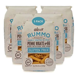 rummo italian pasta gf penne rigate no.66, always al dente, certified gluten-free (5 pack, 12 ounce each)