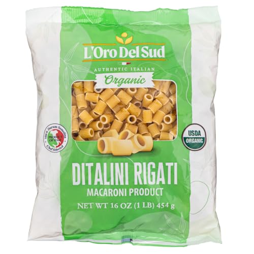 Organic Ditalini Pasta, 4 pack, 100% Durum Wheat, Ditali Italian Pasta, Tubetti Premium Quality Product of Italy 16 Ounce (4 Pack) by L'Oro del Sud.