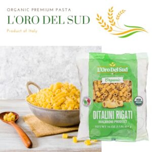 Organic Ditalini Pasta, 4 pack, 100% Durum Wheat, Ditali Italian Pasta, Tubetti Premium Quality Product of Italy 16 Ounce (4 Pack) by L'Oro del Sud.