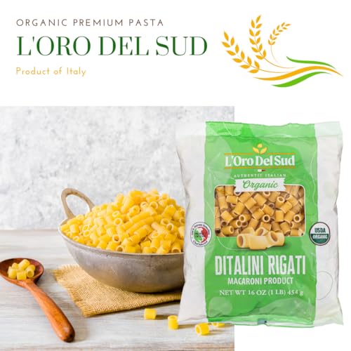 Organic Ditalini Pasta, 4 pack, 100% Durum Wheat, Ditali Italian Pasta, Tubetti Premium Quality Product of Italy 16 Ounce (4 Pack) by L'Oro del Sud.