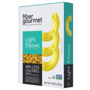 fiber gourmet pasta - light elbow pasta - low net carb, fiber-rich, low calorie, healthy pasta - made in italy, kosher, vegan, non-gmo - 8 oz, pack of 6