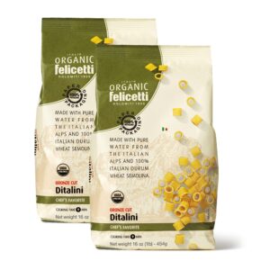 organic felicetti ditalini pasta italian non-gmo 16oz (454g) 2 pack