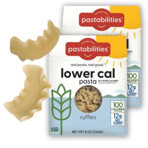 pastabilities, lower calorie pasta, ruffles pasta (8 oz, pack of 2) low calorie pasta, 100 calories per serving, 12g net carbs, low carb pasta