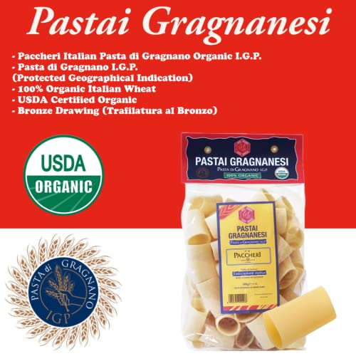 Paccheri Organic Italian Pasta di Gragnano I.G.P.| Pastai Gragnanesi | USDA Certified Organic| 17.6oz (500g)