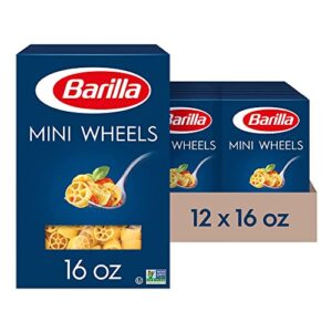 barilla mini wheels pasta, 16 oz. box (pack of 12) - non-gmo pasta made with durum wheat semolina - kosher certified pasta