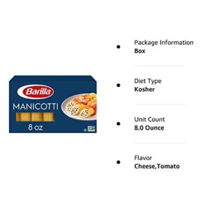 Barilla Manicotti Pasta, 8 oz. Box - Non-GMO Pasta Made with Durum Wheat Semolina - Kosher Certified Pasta