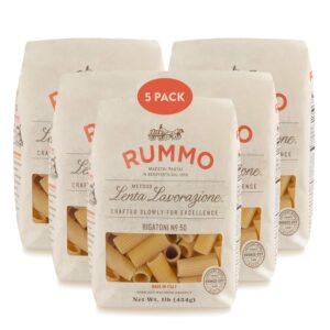 rummo italian pasta rigatoni no.50, always al dente (5 pack, 16 oz each)