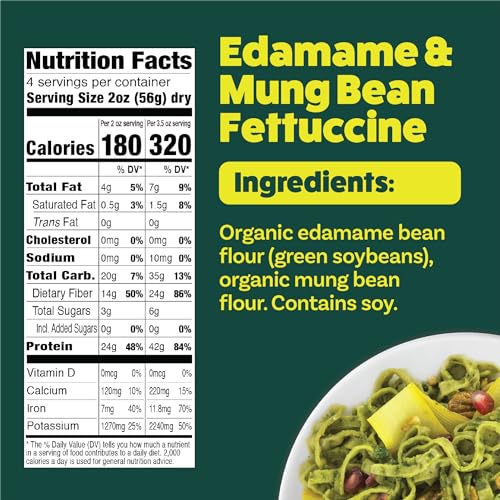 Explore Cuisine Organic Edamame & Mung Bean Fettuccine -Easy-to-Make Pasta - High in Plant-Based Protein - Non-GMO, Gluten Free, Vegan, Kosher, 8 oz (Pack of 6)