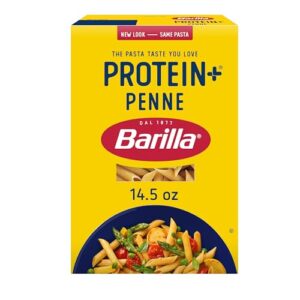 barilla protein+ (plus) penne pasta, 14.5 ounce - plant based pasta - made from lentils, chickpeas & peas - non-gmo, kosher certified and vegan