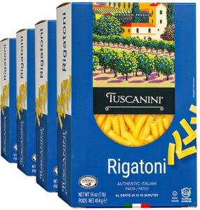 tuscanini authentic italian rigatoni pasta 16oz (4 pack) made with premium durum wheat, done in 12-15 minutes