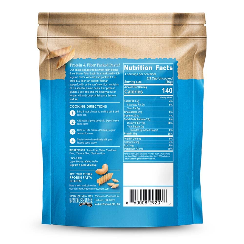 High Protein Pasta, 19g, Made with Lupin Flour & Sunflower Flour, 4g Net Carb, Gluten Free, Keto Pasta, Low Carb Pasta, Lupin Pasta by lulupasta (Penne, 1 Pack)