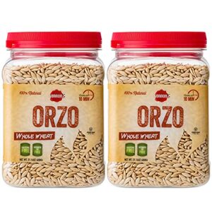 baron’s whole wheat orzo pasta | 100% natural israeli rice-shaped orzo for soups, casseroles & salads | cooks in 10 minutes! | kosher | 2 pack 21.16oz jars