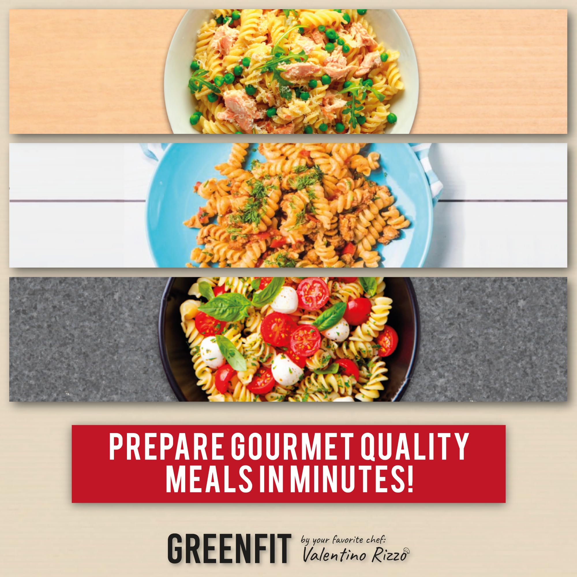 READY TO EAT PASTA | Microwavable | Fusilli Shape | Greenfit By Chef Valentino Rizzo | Glyphosate Free | Simple Clean ingredients | (8 Ounce - Pack of 6)