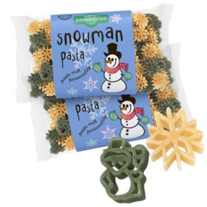 pastabilities snowman pasta, fun shaped snowman pasta & snowflake noodles for kids, holidays and wintertime , non-gmo natural wheat pasta 14 oz (2 packs)