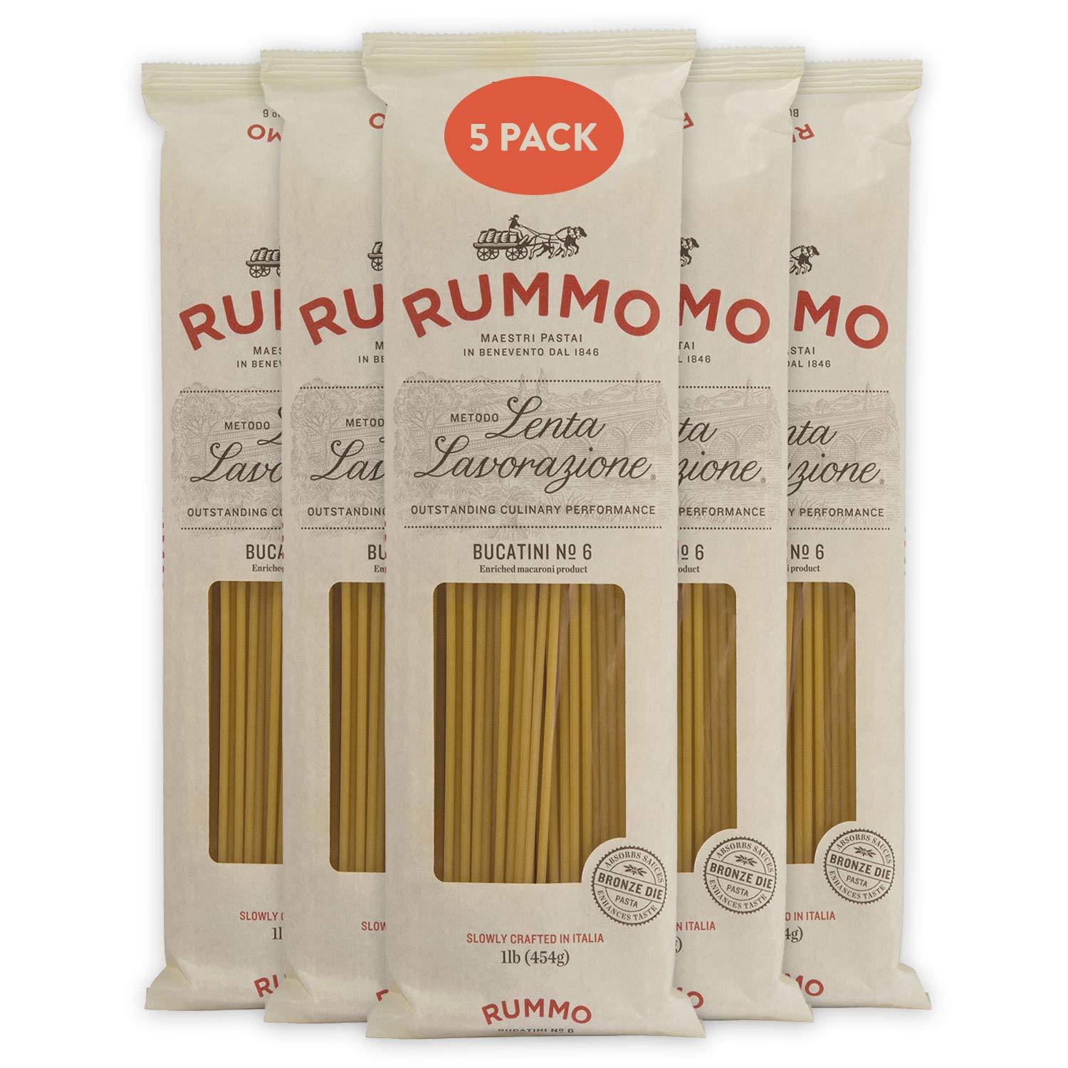 Rummo Italian Pasta Bucatini No.6, Always Al Dente (5-Pack)