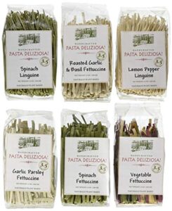 pasta deliziosa! handcrafted pasta variety pack, all flavors, 12 ounce (pack of 6)