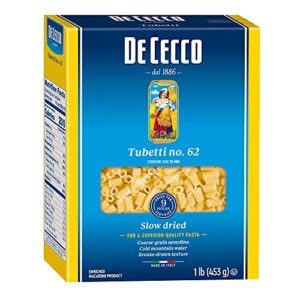 de cecco pasta, tubetti no.62, made in italy, high in proteing & iron, bronze die, 16 ounce (pack of 5)