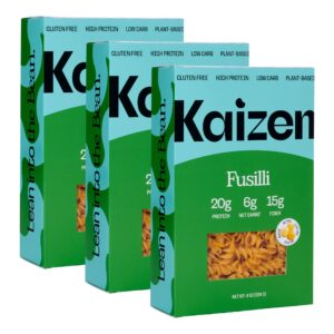 kaizen low carb keto pasta fusilli - high protein (20g), gluten-free, keto-friendly (6g net), plant-based lupini noodles made w/high fiber lupin flour - 8 ounces (pack of 3)