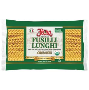 organic fusilli lunghi pasta by flora foods | long spiral pasta imported from italy (16 oz / 454g) | cooks al dente