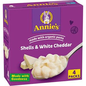 annie’s white cheddar shells macaroni & cheese dinner with organic pasta, 4 ct, 6 oz boxes