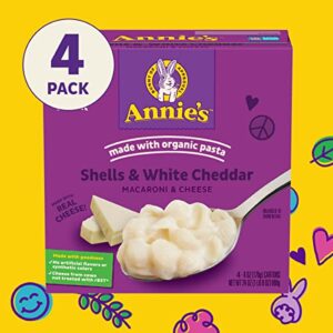 Annie’s White Cheddar Shells Macaroni & Cheese Dinner with Organic Pasta, 4 Ct, 6 OZ Boxes